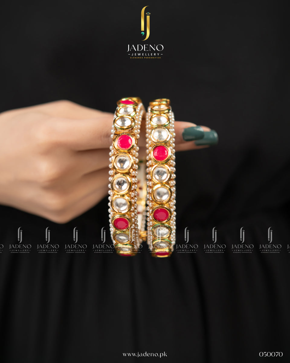 Buy Pure Indian Kundan Mina Openable Bangles Online in Pakistan | Jadeno Jewellery