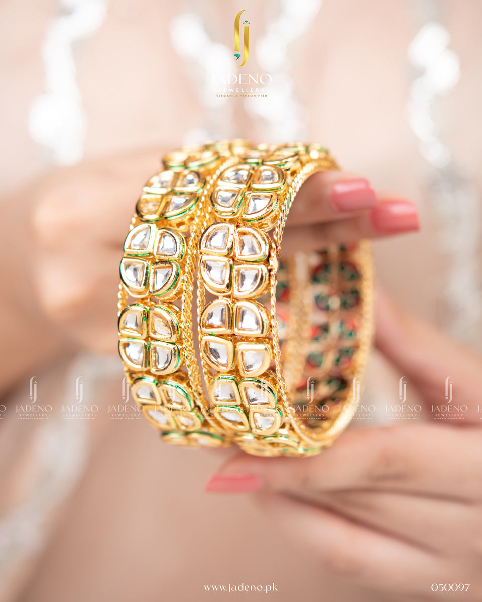 Buy Finest Quality Pure Indian Kundan- Mina Royal Bangles Online in Pakistan | Jadeno Jewellery