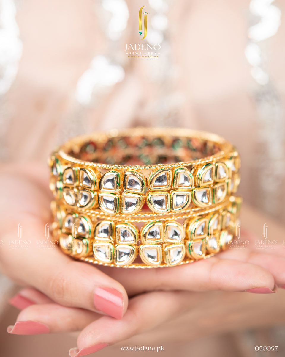 Buy Finest Quality Pure Indian Kundan- Mina Royal Bangles Online in Pakistan | Jadeno Jewellery