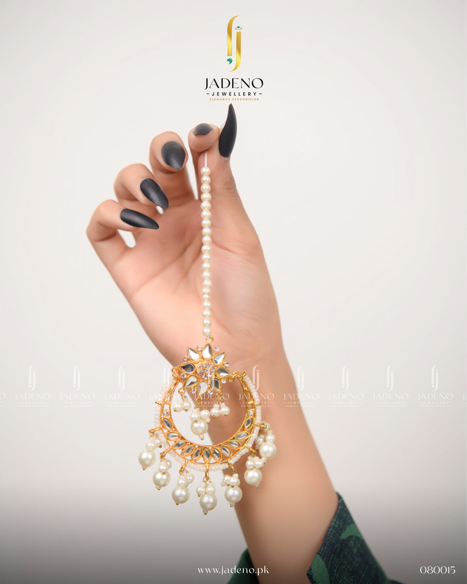 Handmade Sheesh Kundan Chand Bali With Tika