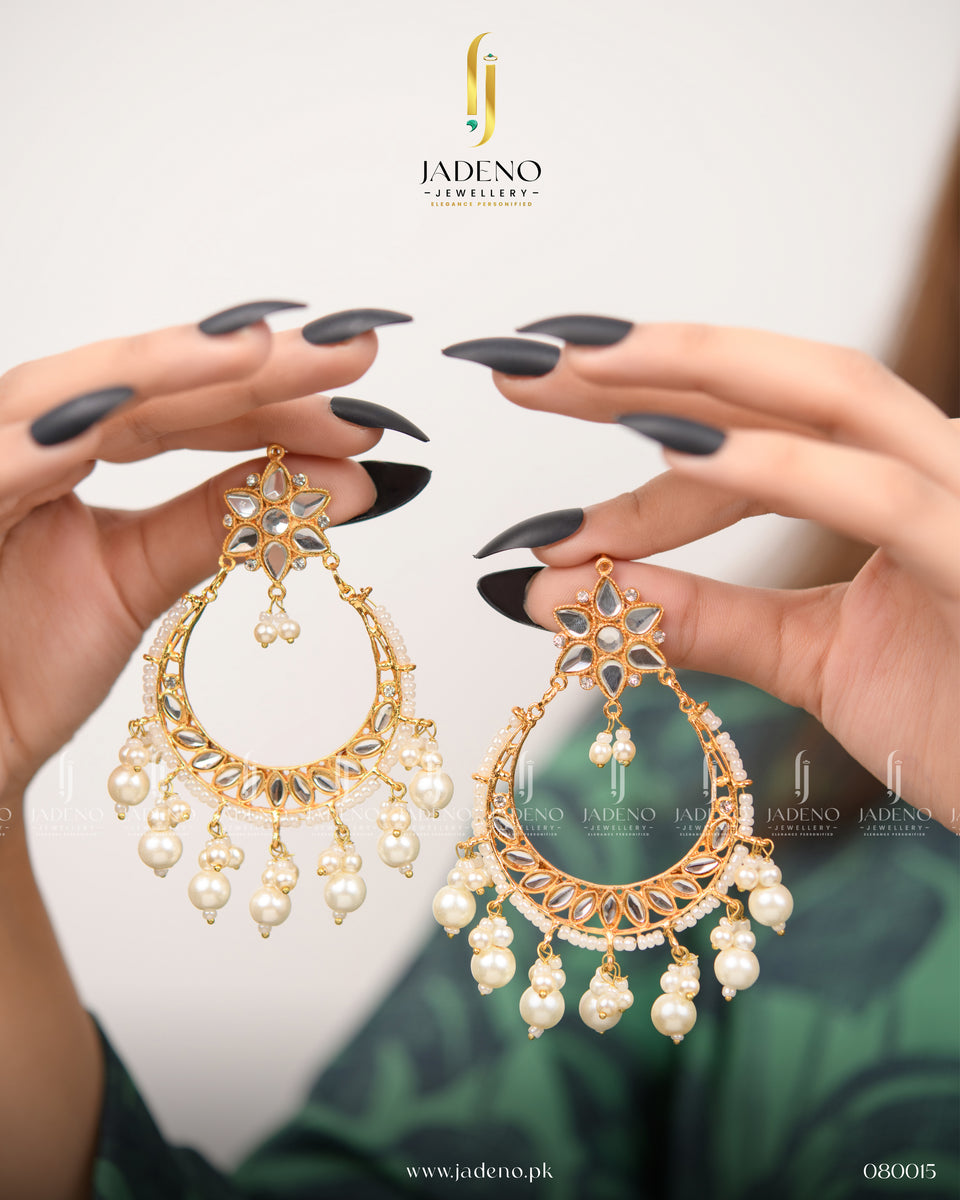 Handmade Sheesh Kundan Chand Bali With Tika