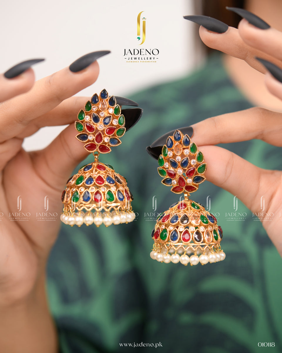 Buy Traditional Multi Colored Jhumka Online in Pakistan | Jadeno.pk